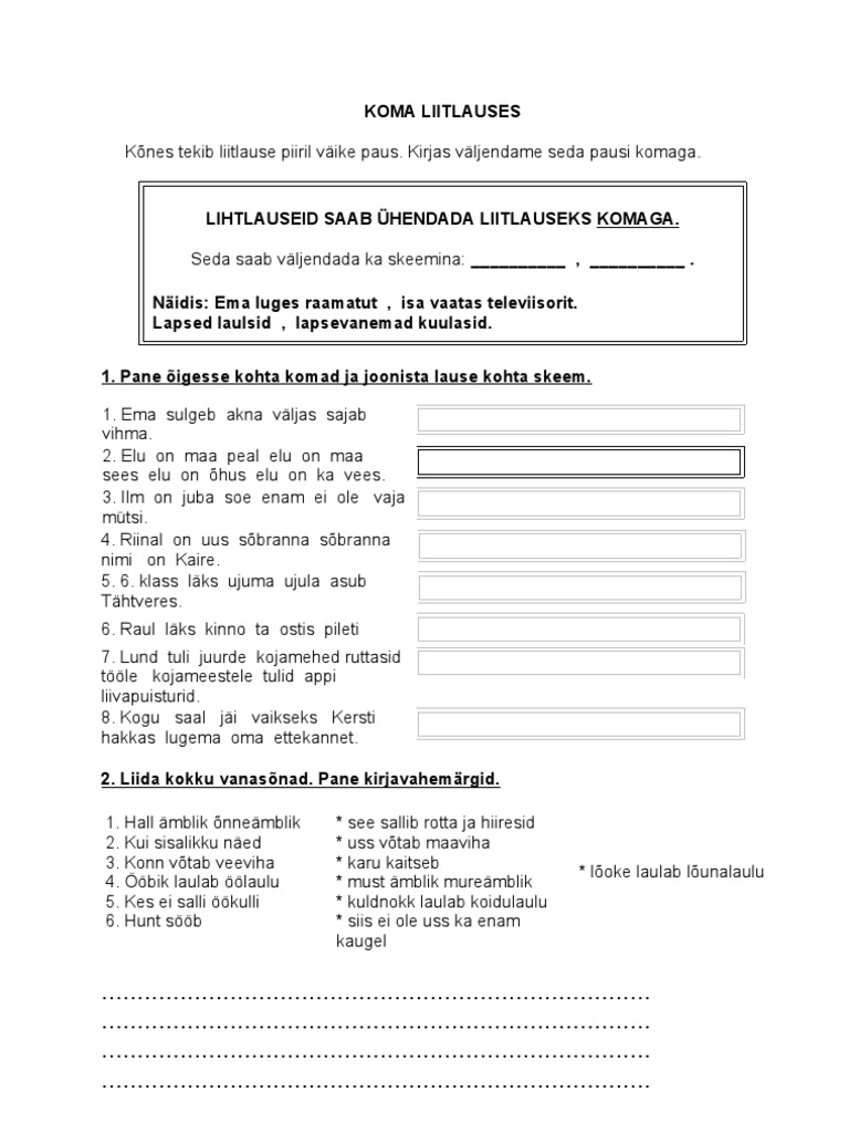 Lihtlause, Liitlause Ja Koondaluse | PDF