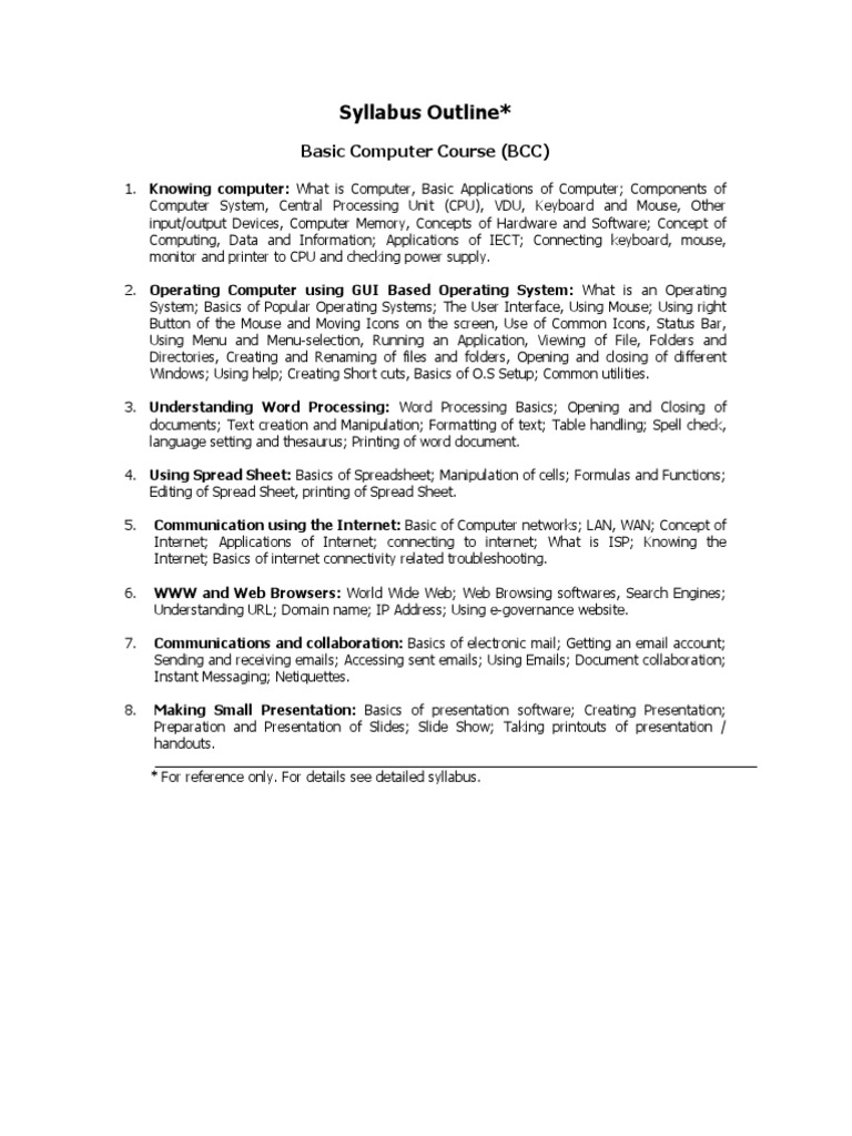 Syllabus of BCC | PDF | Spreadsheet | World Wide Web