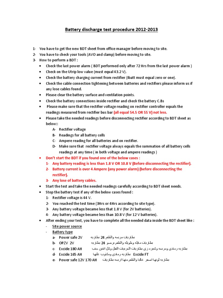 BDT Procedure Cycle 2012-2013 | PDF | Battery (Electricity) | Rectifier