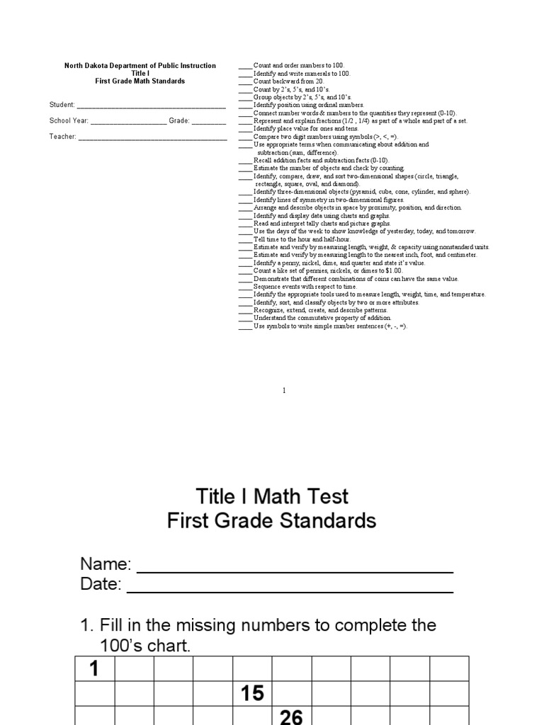 Grade 1 Test | PDF