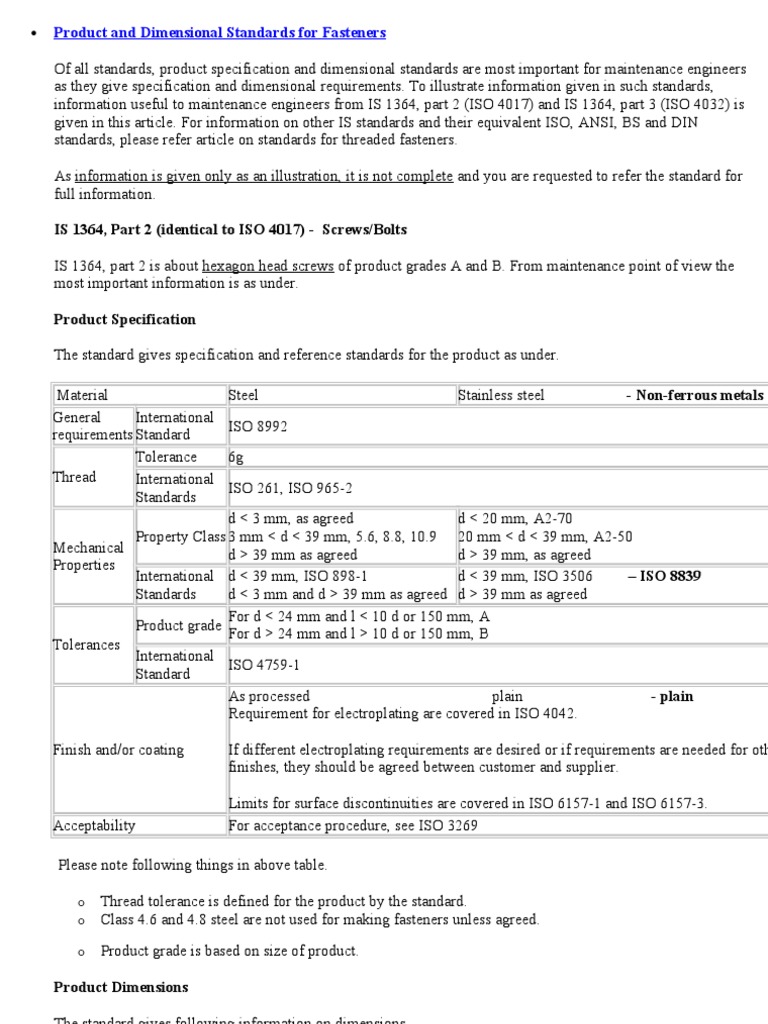 Fasteners Standards Overview for Engineers | PDF | Screw | Nut (Hardware)