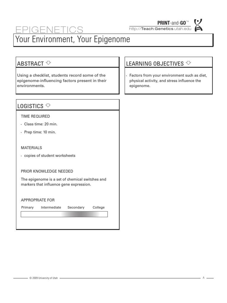 Epigenomics - Your Environment Your Epigenome | PDF | Gene | Epigenetics