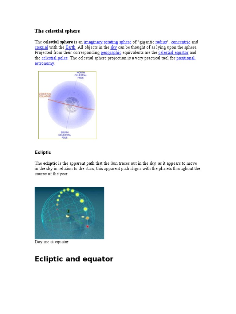 The Celestial Sphere: Ecliptic and Equator | PDF | Zodiac | Equator