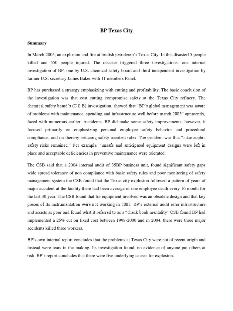 BP Texas City Disaster Caused by Safety Culture Failure | PDF | Bp | Safety