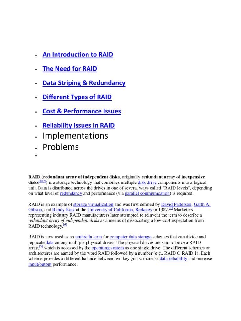 An Introduction To Raid Pdf Error Detection And Correction Computer Data Storage