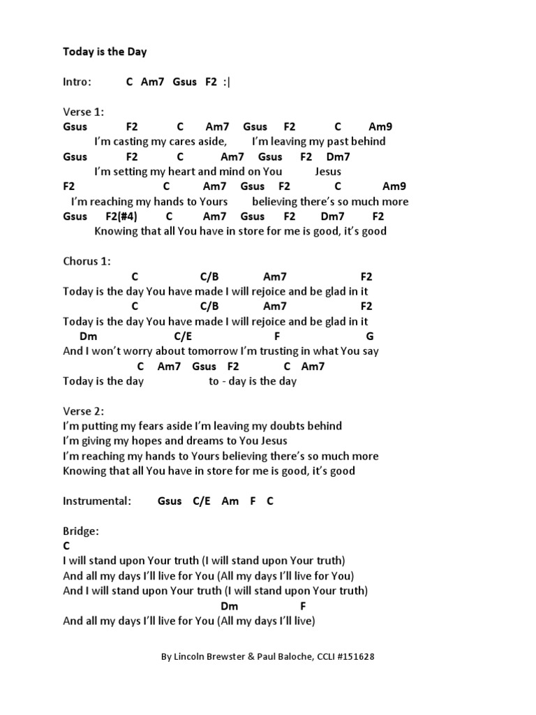 Today is the Day Chords and Lyrics | PDF