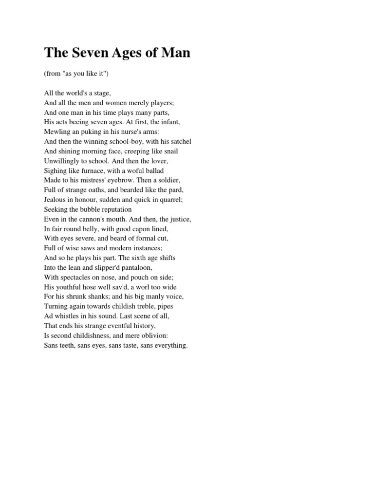 The Seven Ages of Man Poem PRINT | PDF | Classics | General Fiction