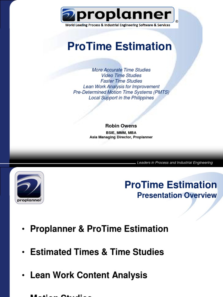 ProTime Estimation for Time Studies | PDF | Computing | Computing And ...