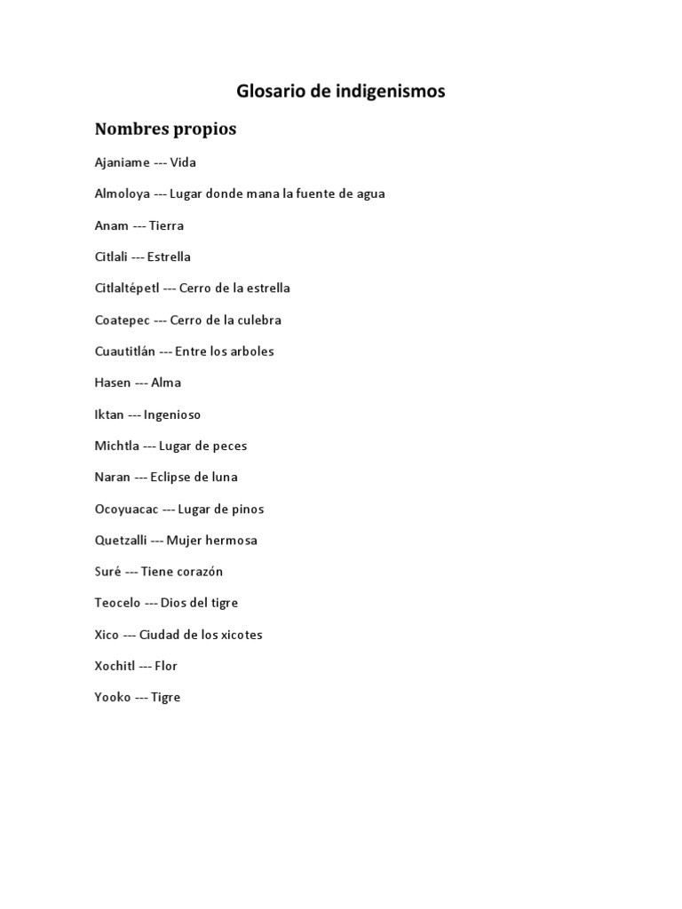 Glosario de Indigenismos Mexicanos | PDF