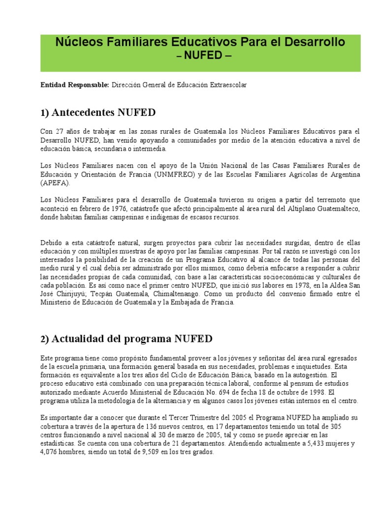 NUFED: Educación Rural en Guatemala | PDF | Guatemala | Educación primaria
