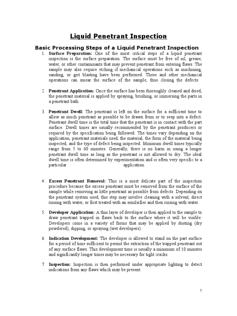 Basic Processing Steps of A Liquid Penetrant Inspection | PDF ...