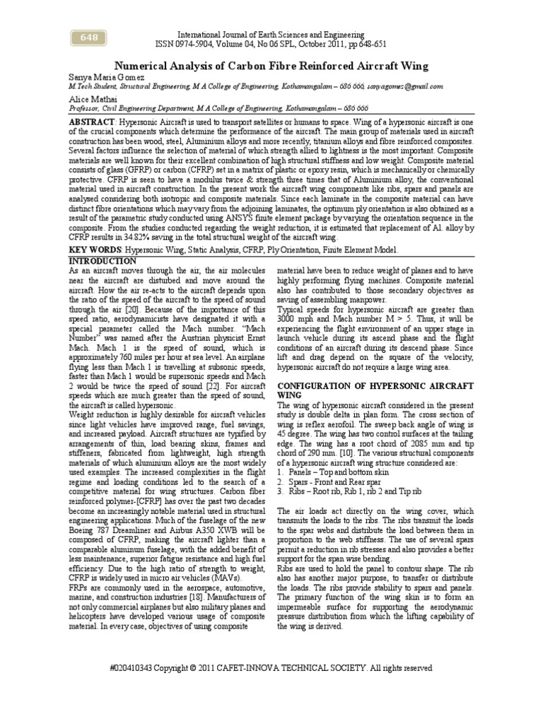 Numerical Analysis of Carbon Fibre Reinforced Aircraft Win | PDF | Mach ...