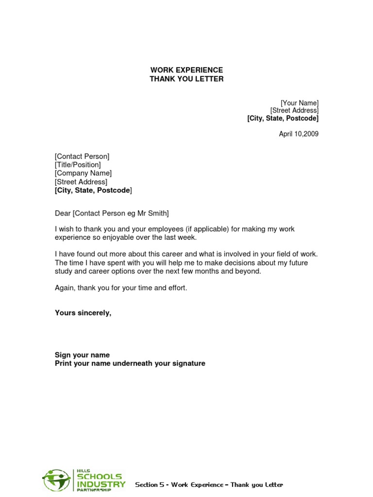 5.19 Work Experience - Thank You Letter