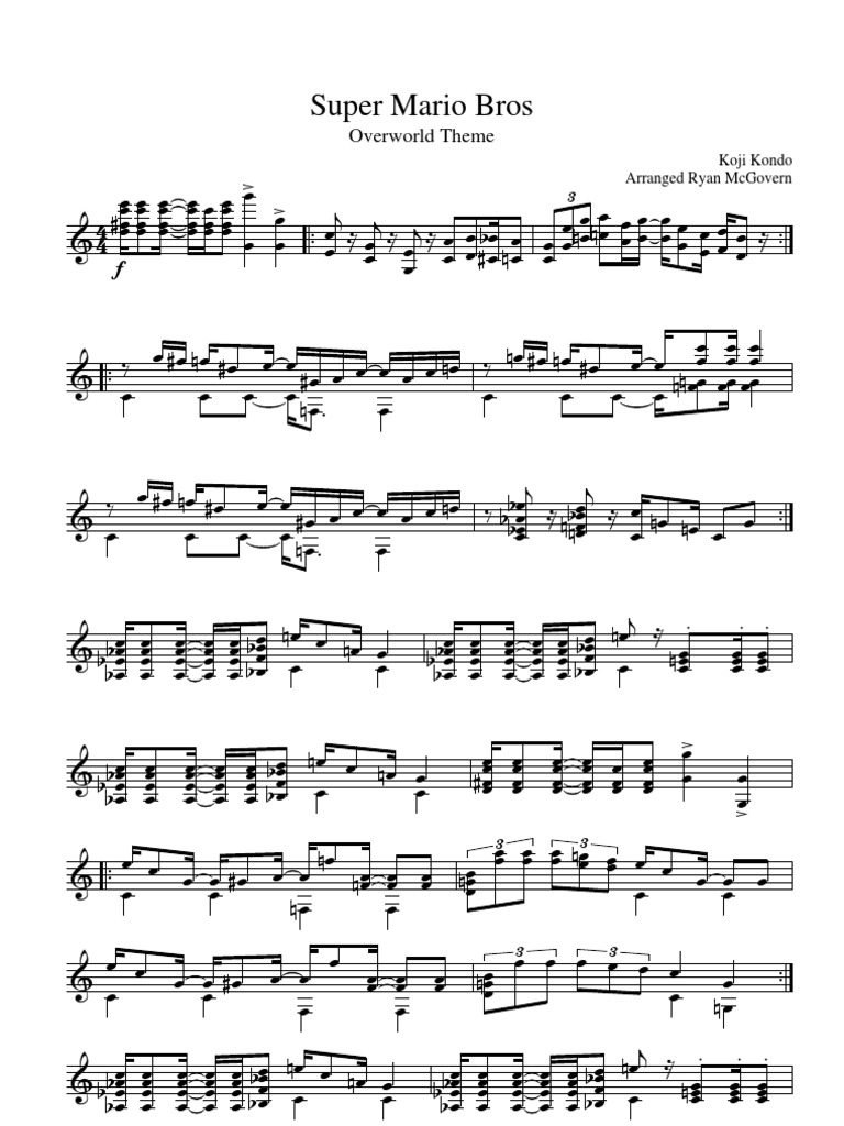 Super Mario Bros Overworld Theme (sheet music) | Nintendo Franchises ...