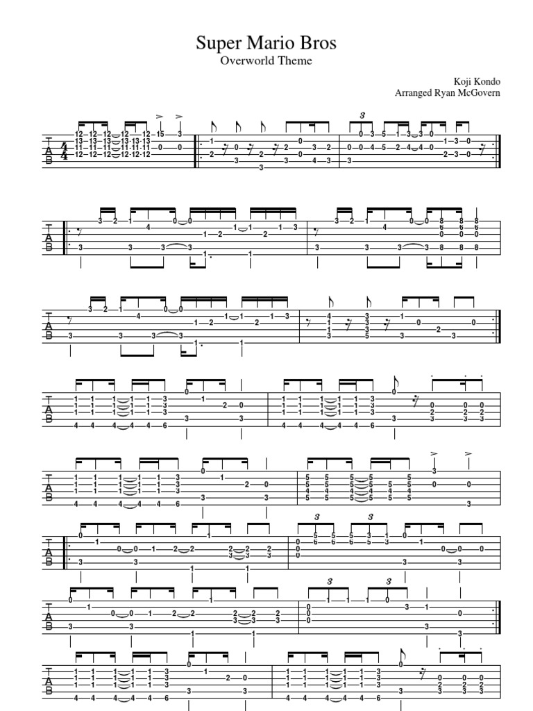 Super Mario Bros Overworld Theme Sheet Music For Guitar (Tab) | PDF ...