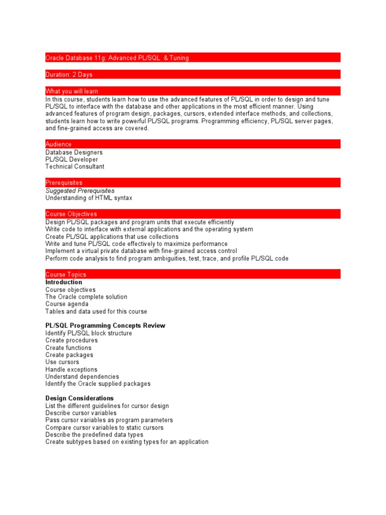 Oracle Database 11g Advanced PLSQL & Tuning | Download Free PDF | Pl ... Oracle Database 11g Advanced PLSQL & Tuning | Download Free PDF | Pl ...