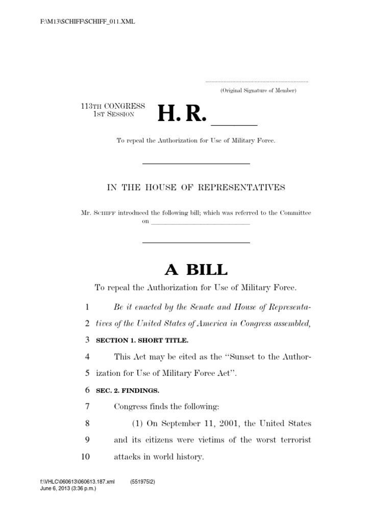 Schiff AUMF Sunset Legislation | PDF | Al Qaeda | World Politics