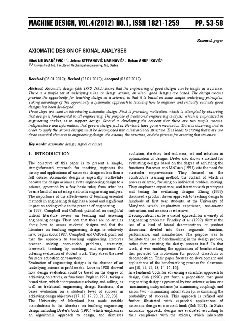 Axiomatic Design of Signal Analyses PDF | PDF | Axiom | Engineering ...