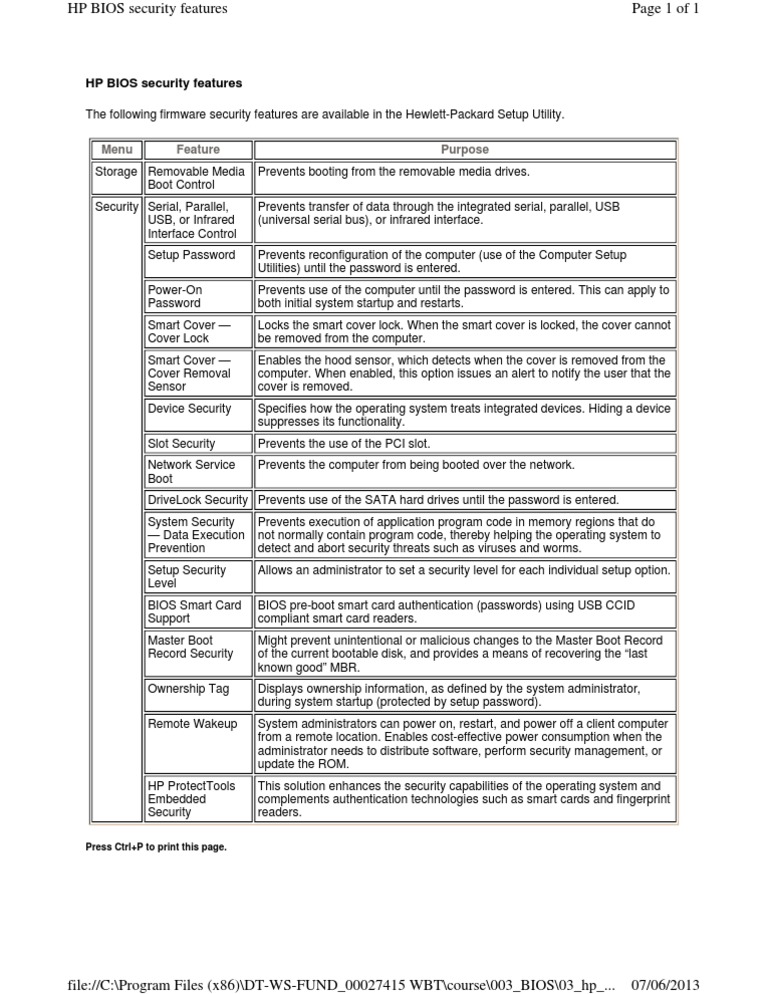 HP BIOS Security Features | Download Free PDF | Booting | Bios
