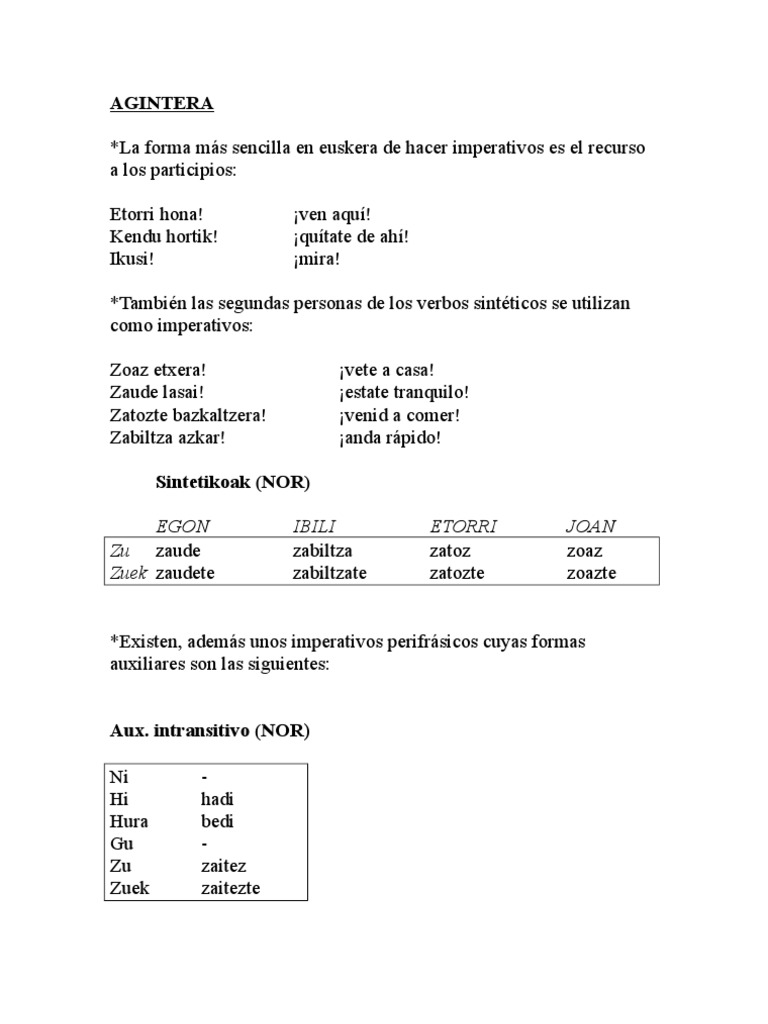 Agintera | PDF | Reglas | Conjugación gramatical