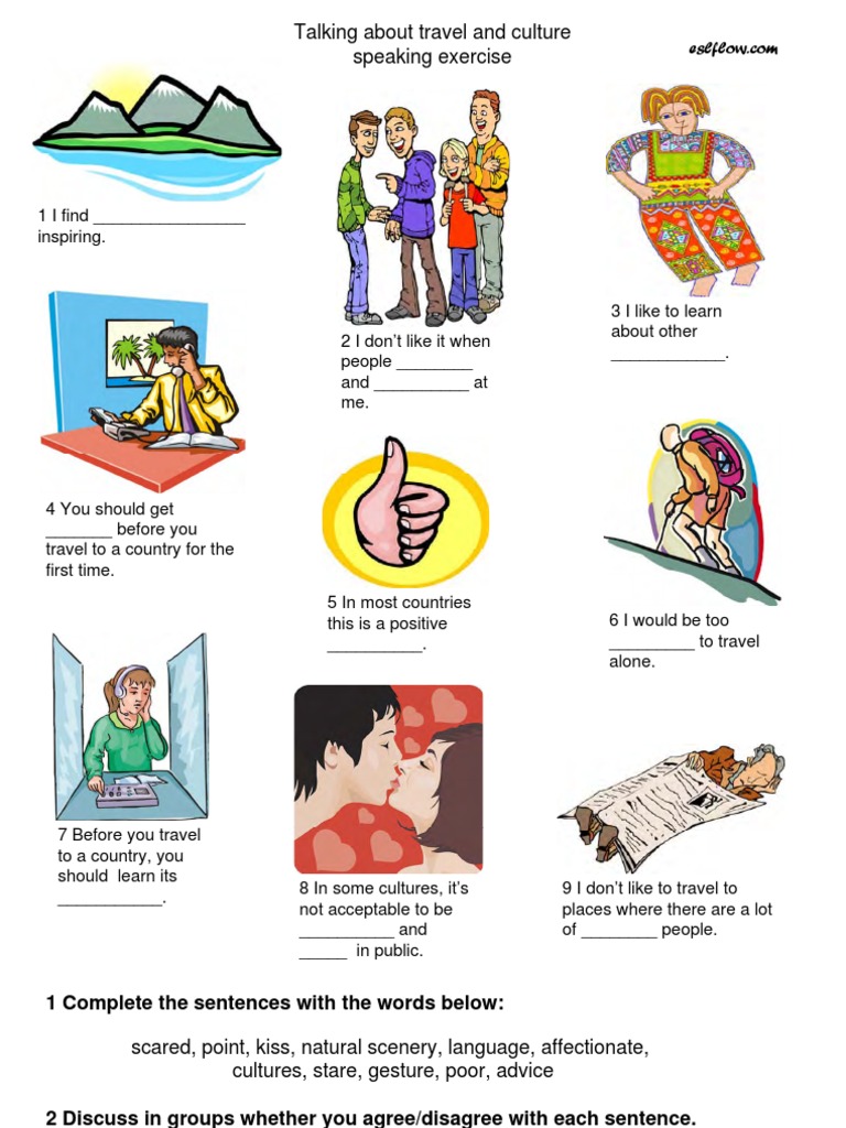 Talking About Travel and Culture Speaking Exercise: 1 Complete The ...