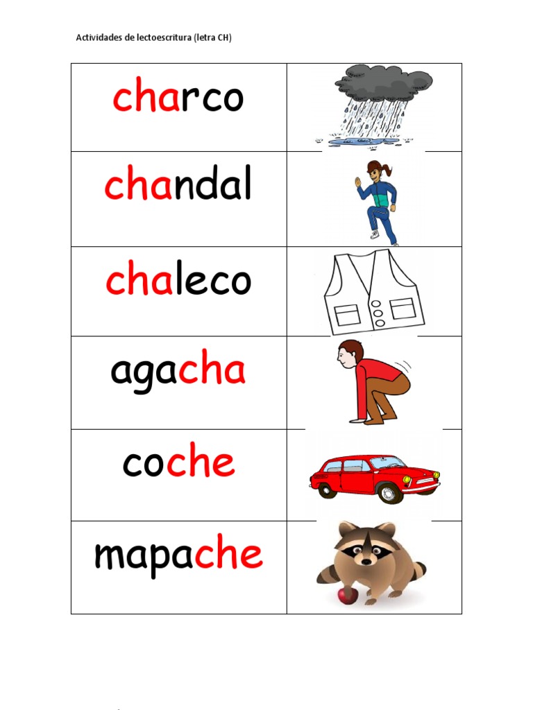 Actividades de lectoescritura con CH | PDF