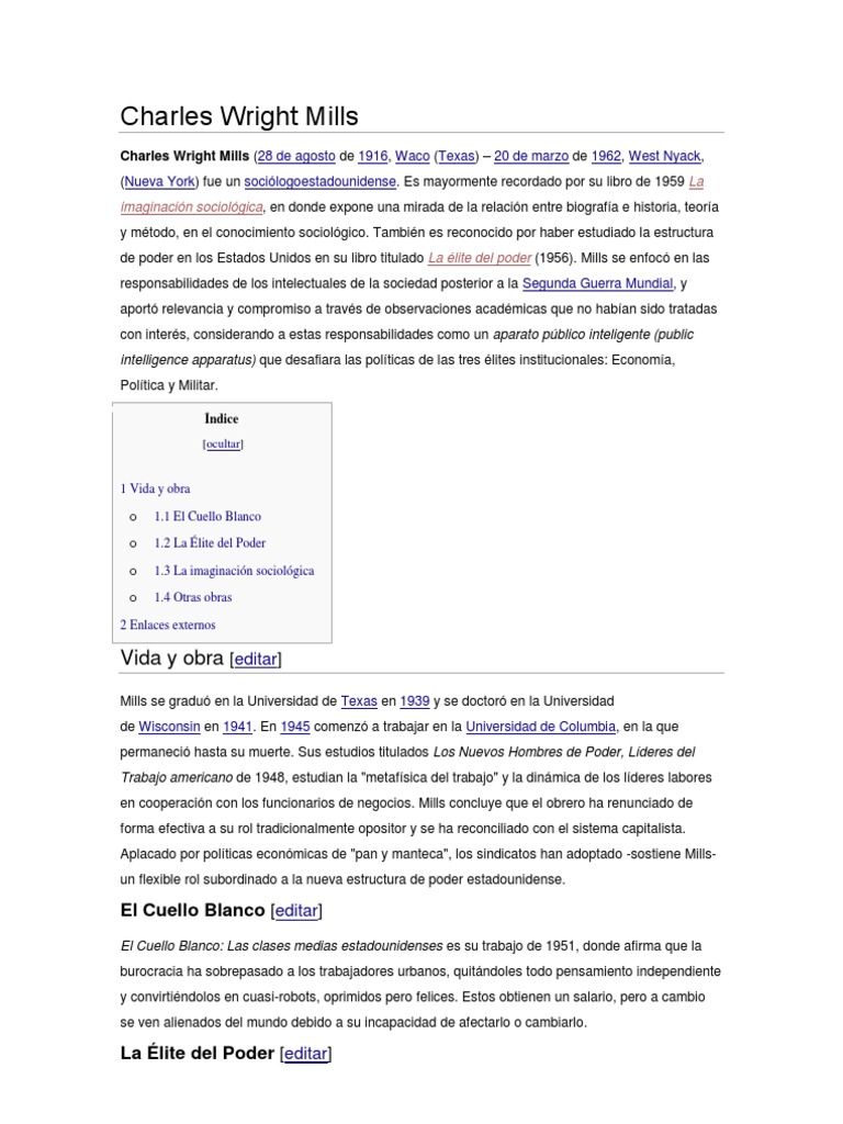Charles Wright Mills | PDF | Teorías sociológicas | Política (general)
