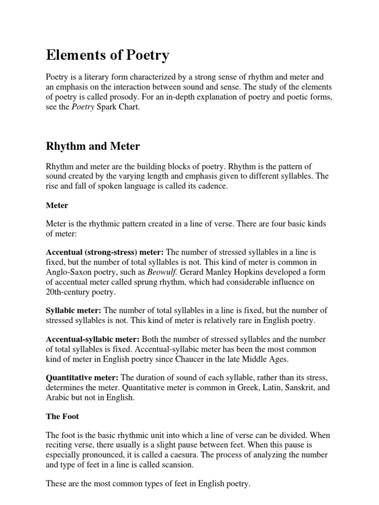 Glossary of Elements of Poetry | PDF