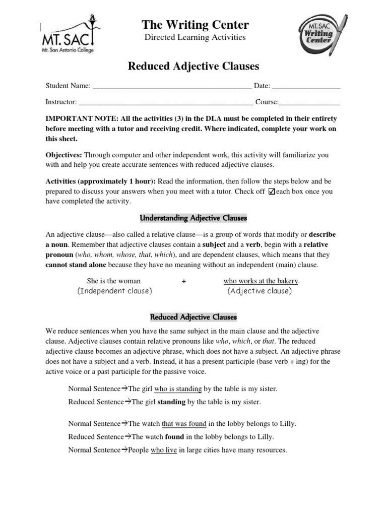 Reduced Adjective Clauses | PDF | Verb | Adjective