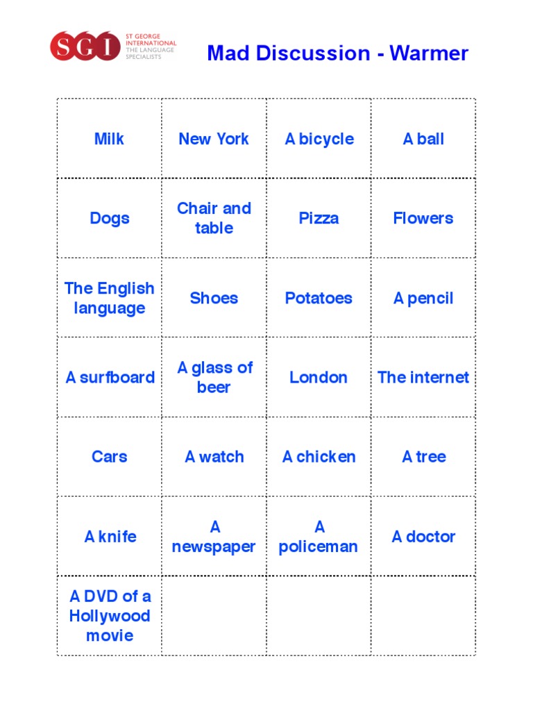 TEFL Lesson Warmer Activity: Mad Discussion | PDF