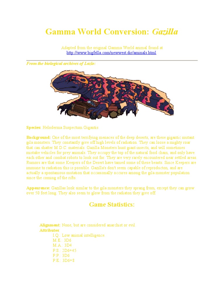 Gamma World Gazilla Overview | PDF | Nature