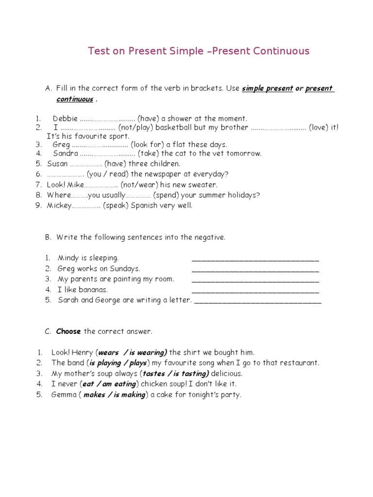 Present Simple-Present Continuous | PDF | Syntactic Relationships | Syntax