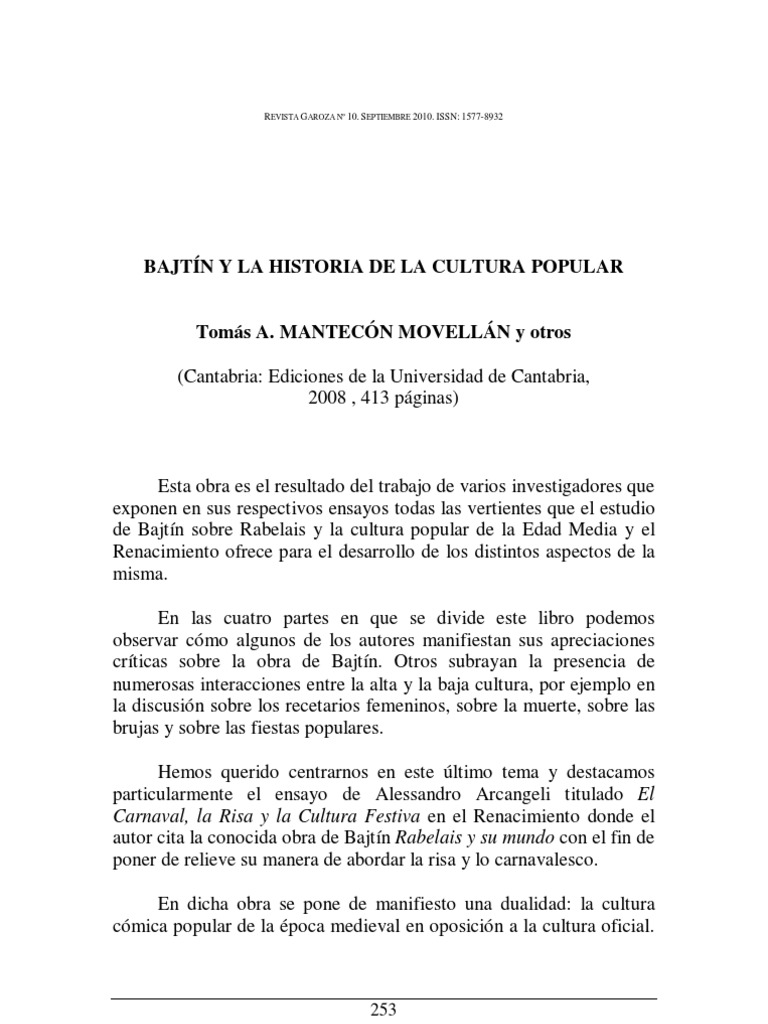 Bajtín y La Historia de La Cultura Popular | PDF | La risa | Baja Edad Media