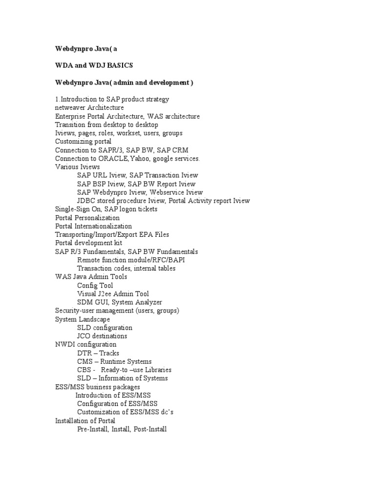 Webdynpro Java (A Wda and WDJ Basics Webdynpro Java (Admin and Development) | PDF | Java ...