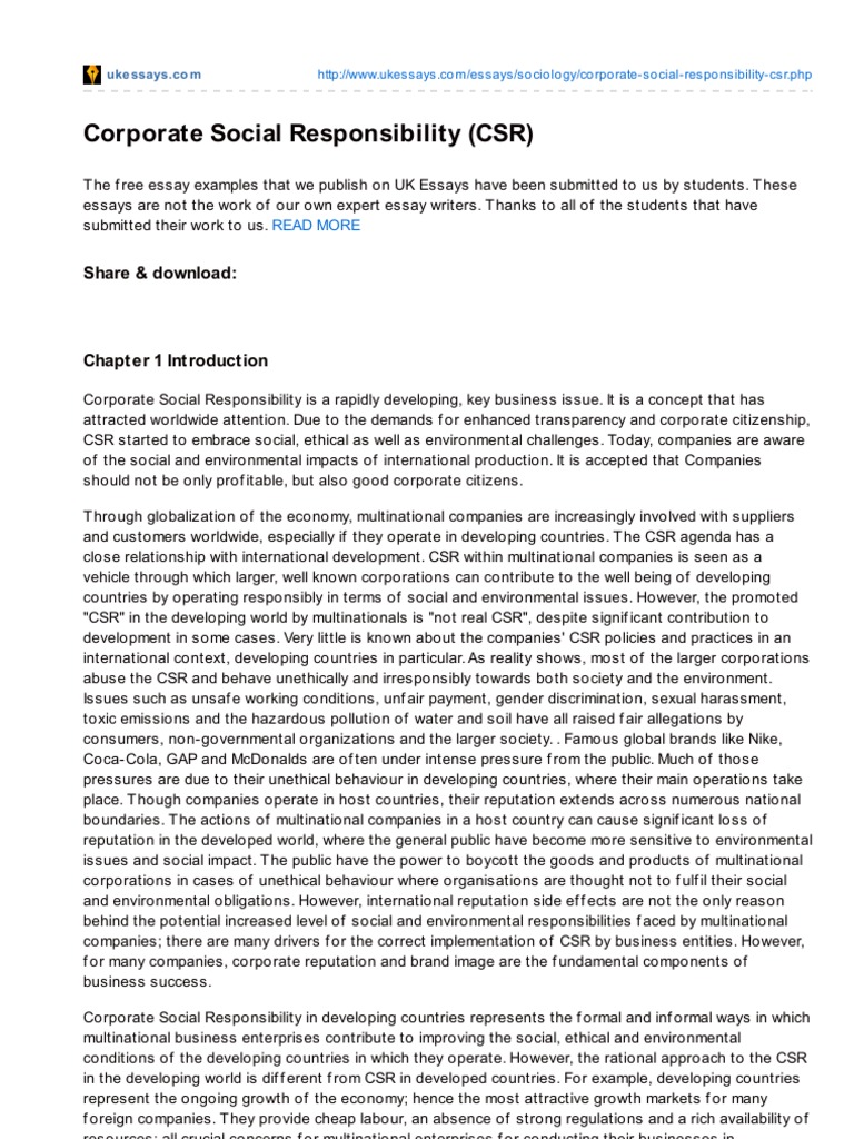 Corporate Social Responsibility CSR | PDF | Corporate Social ...