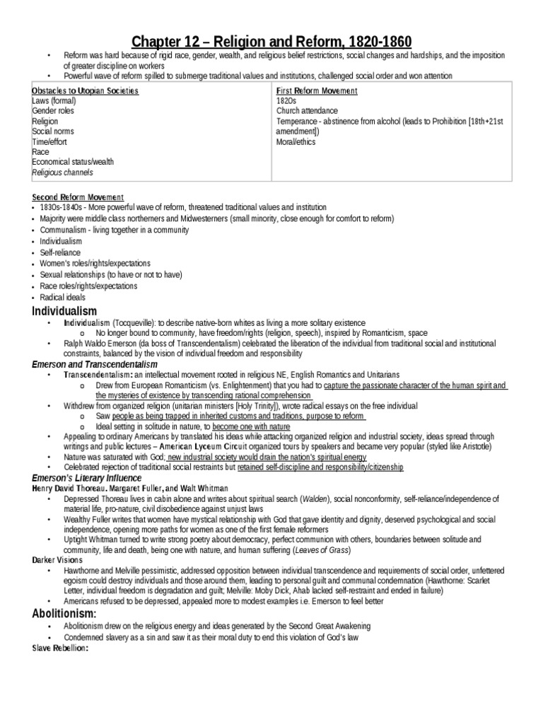 Chapter 12 - Religion and Reform, 1820-1860 | PDF | Abolitionism In The ...