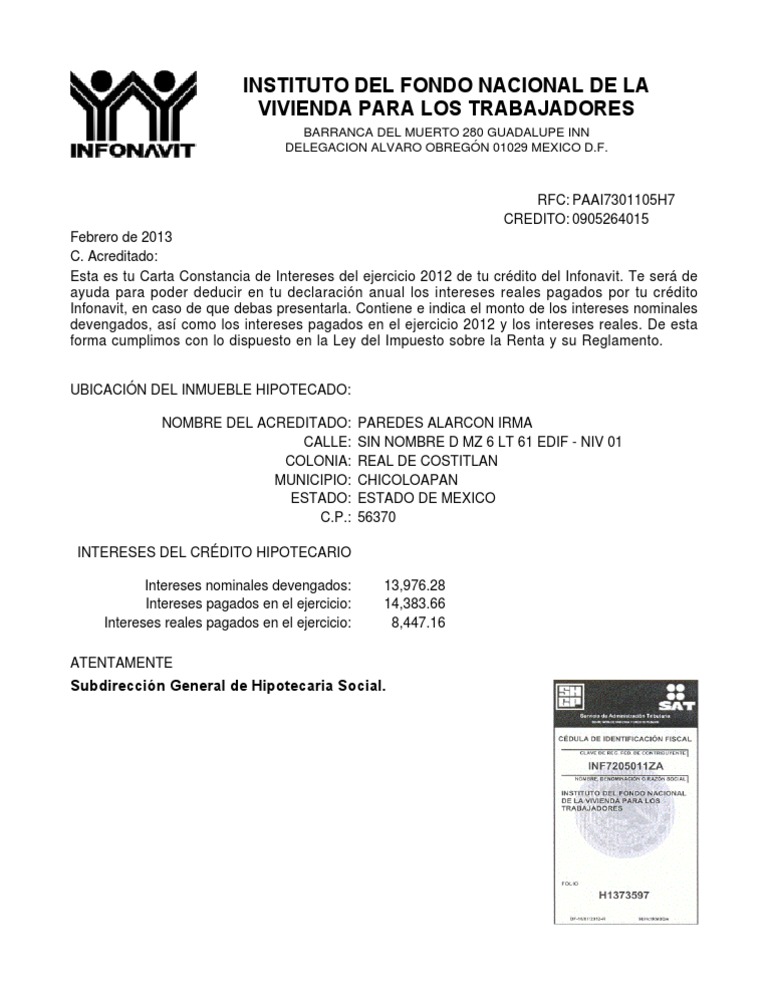 Constancia 2012 Infonavit Ipa | PDF