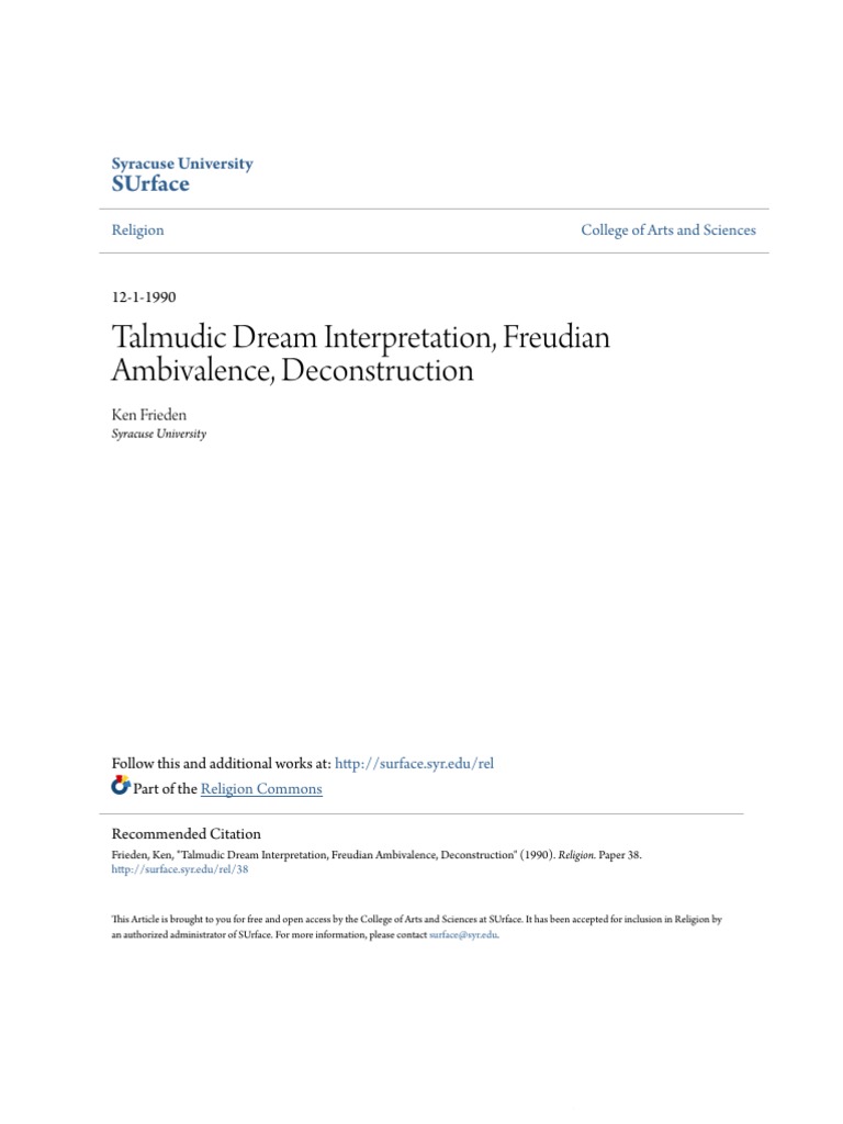 Talmud Freud and Deconstruction | PDF | Sigmund Freud | Dream