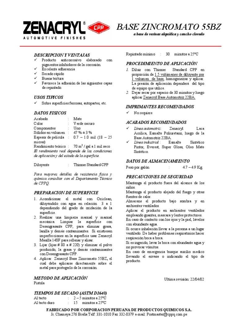 Base Zincromato 55BZ: Anticorrosivo Eficaz | PDF | Química | Science