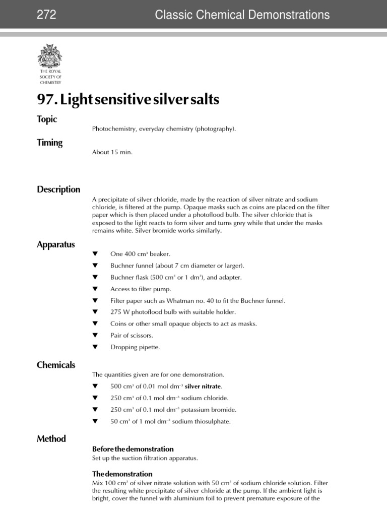 Light Sensitive Silver Salts: Topic Timing Level Description | PDF ...