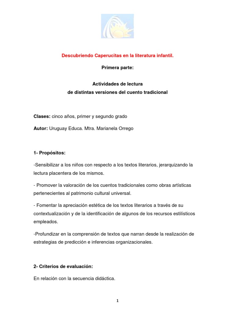 Caperucita Roja - Propuesta - Didáctica | PDF | Lectura (proceso) | Cuentos