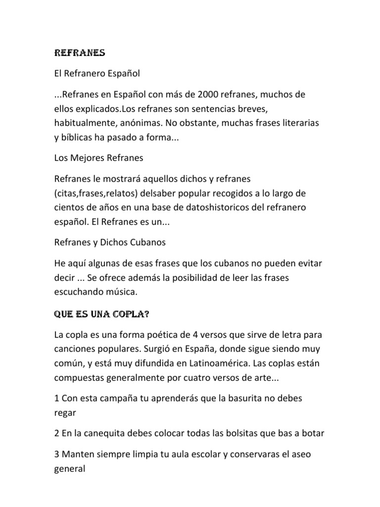 Refranes y Coplas en Español | PDF