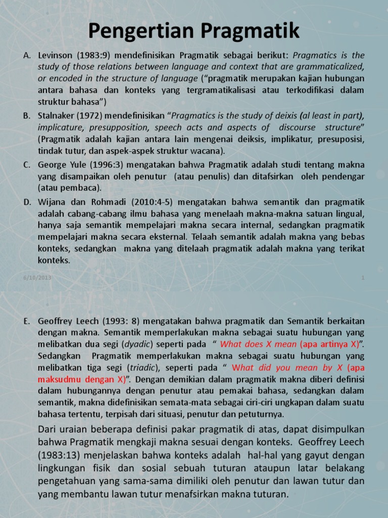 Pengertian Dan Sejarah Pragmatik | PDF