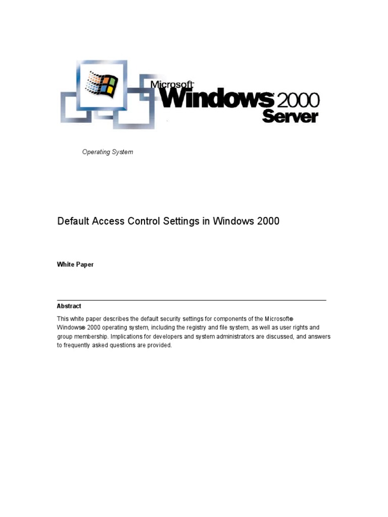 Default Access Control Settings in Windows 2000 | PDF | Windows ...
