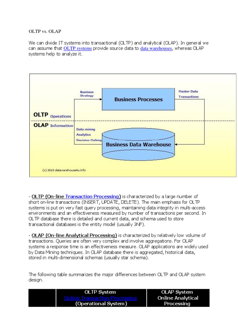 OLTP Vs Olap | PDF | Data Warehouse | Information Retrieval
