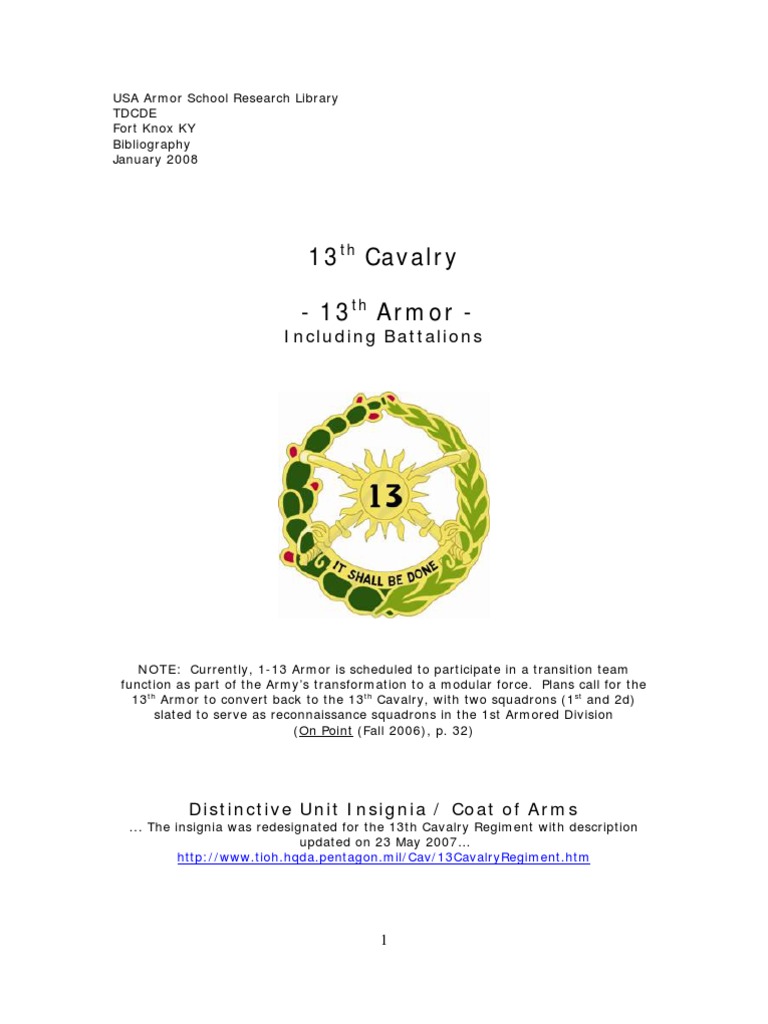 13th Cavalry History | PDF | Battalion | Company (Military Unit)