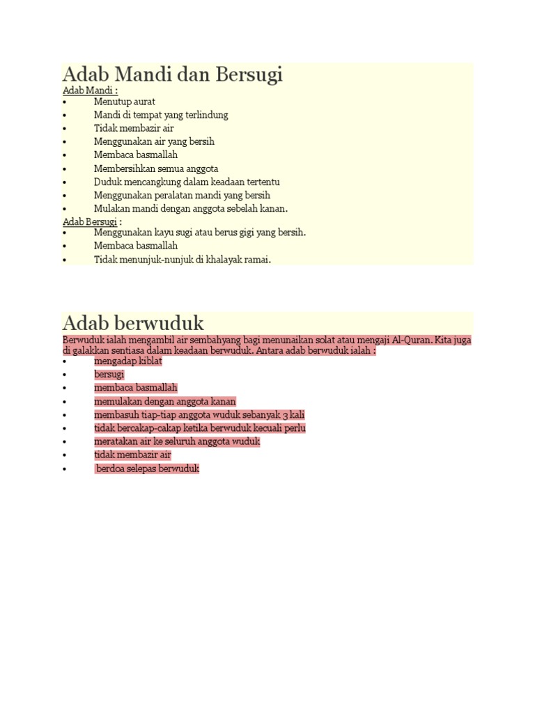 Adab Mandi Dan Bersugi | PDF