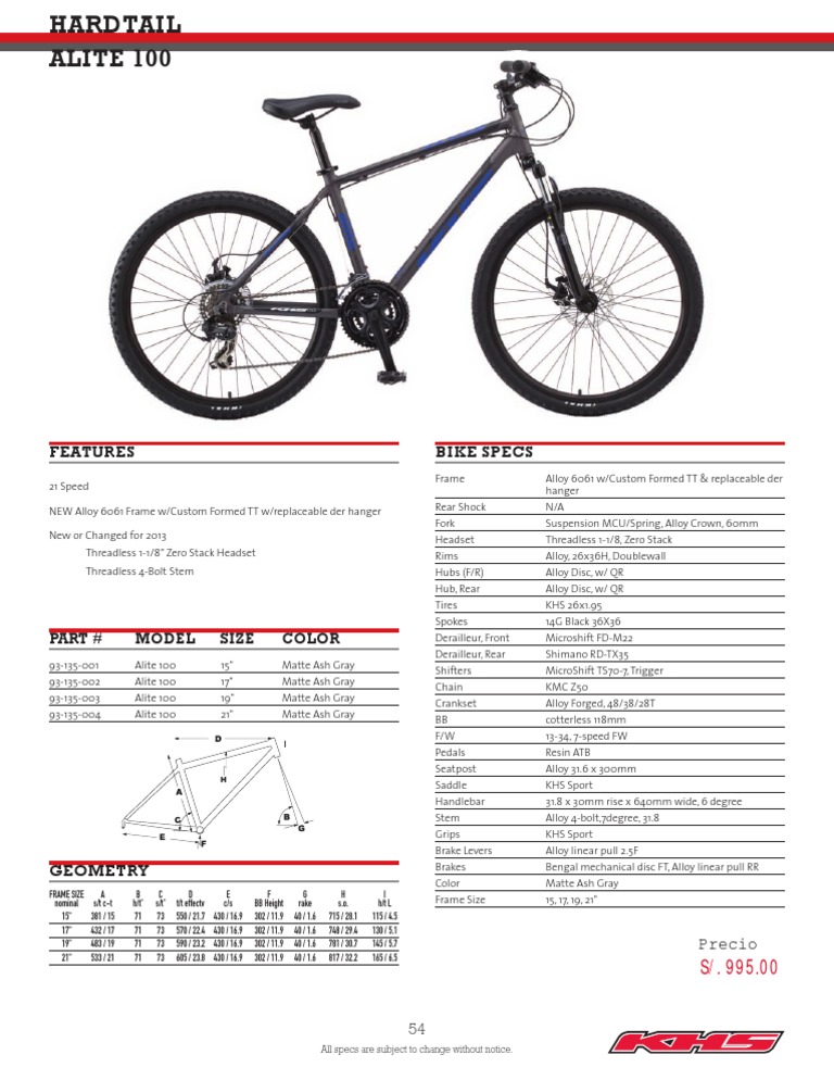 Features Bike Specs: Part # Model Size Color | PDF | Technology ...