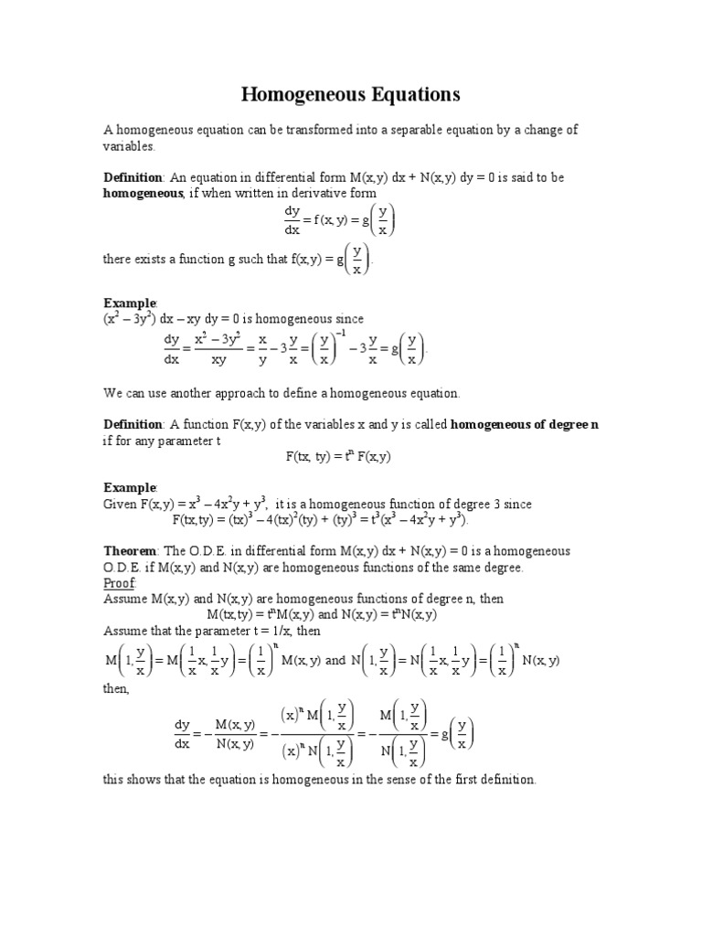 Homogeneous Differential Equations Explained | PDF
