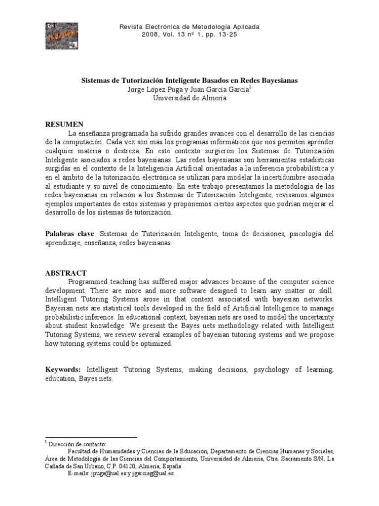 Modeling Student Knowledge with Bayesian Networks for Intelligent Tutoring Systems | PDF | Red ...